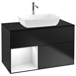 Villeroy & Boch Villeroy und Boch Finion Waschtischunterschrank G772GFPD 100cm, Abdeckplatte black matt, Emotion, Regale Glossy white lacquer, Black matt lacquer