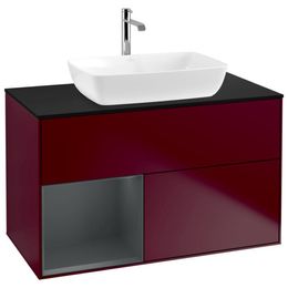 Villeroy & Boch Villeroy und Boch Finion Waschtischunterschrank G772HGHB 100cm, Abdeckplatte black matt, Emotion, Regale Midnight matt lacquer, Peony Matt