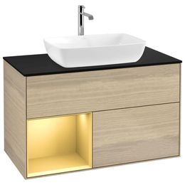 Villeroy & Boch Villeroy und Boch Finion Waschtischunterschrank G772HFPC 100cm, Abdeckplatte black matt, Emotion, Regale Gold matt lacquer, Oak Veneer