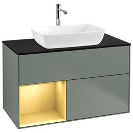 Villeroy & Boch Villeroy und Boch Finion Waschtischunterschrank G772HFGM 100cm, Abdeckplatte black matt, Emotion, Regale Gold matt lacquer, Olive Matt Lacquer