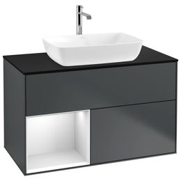 Villeroy & Boch Villeroy und Boch Finion Waschtischunterschrank G772MTHG 100cm, Abdeckplatte black matt, Emotion, Regale White matt lacquer, Midnight Blue Matt Lacquer