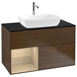 Villeroy & Boch Villeroy und Boch Finion Waschtischunterschrank G772PCGN 100cm, Abdeckplatte black matt, Emotion, Regale Oak Veneer, Walnut veneer