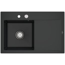 Villeroy & Boch Villeroy und Boch Subway Style 45 Flat Einbausp&uuml;le 334802R7 links, mit Ablaufgarnitur, Excenterbet&auml;tigung, pure black, 78 x 51 cm