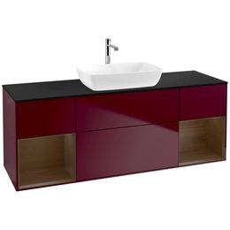 Villeroy & Boch Villeroy und Boch Finion Waschtischunterschrank F862GNHB 160cm, Abdeckplatte black matt, Regale Walnut Veneer, Peony Matt