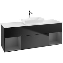 Villeroy & Boch Villeroy und Boch Finion Waschtischunterschrank F861GKPD 160cm, Abdeckplatte white matt, Regale Anthracite matt lacquer, Black matt lacquer