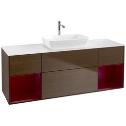 Villeroy & Boch Villeroy und Boch Finion Waschtischunterschrank F861HBGN 160cm, Abdeckplatte white matt, Regale Peony matt lacquer, Walnut veneer