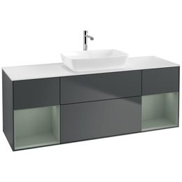 Villeroy & Boch Villeroy und Boch Finion Waschtischunterschrank F861GMHG 160cm, Abdeckplatte white matt, Regale Olive matt lacquer, Midnight Blue Matt Lacquer