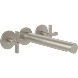 Villeroy & Boch Villeroy und Boch Loop + Friends Fertigmontageset TVZ10601200064 Unterputz-Dreiloch-Kreuzgriff-Waschtischarmatur, ohne Ablaufgarnitur, Wandmontage, brushed nickel black