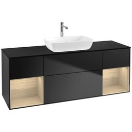 Villeroy & Boch Villeroy und Boch Finion Waschtischunterschrank F862PCPD 160cm, Abdeckplatte black matt, Regale Oak Veneer, Black matt lacquer