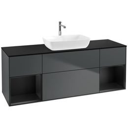 Villeroy & Boch Villeroy und Boch Finion Waschtischunterschrank F862PDHG 160cm, Abdeckplatte black matt, Regale Black matt lacquer, Midnight Blue Matt Lacquer
