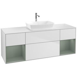 Villeroy & Boch Villeroy und Boch Finion Waschtischunterschrank F861GMMT 160cm, Abdeckplatte white matt, Regale Olive matt lacquer, White matt lacquer