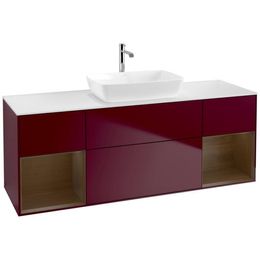Villeroy & Boch Villeroy und Boch Finion Waschtischunterschrank F861GNHB 160cm, Abdeckplatte white matt, Regale Walnut Veneer, Peony Matt
