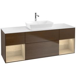 Villeroy & Boch Villeroy und Boch Finion Waschtischunterschrank F861PCGN 160cm, Abdeckplatte white matt, Regale Oak Veneer, Walnut veneer