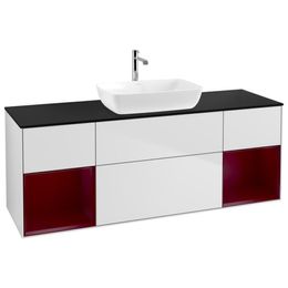 Villeroy & Boch Villeroy und Boch Finion Waschtischunterschrank G862HBMT 160cm, Abdeckplatte black matt, Emotion, Regale Peony matt lacquer, White matt lacquer