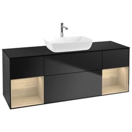 Villeroy & Boch Villeroy und Boch Finion Waschtischunterschrank G862PCPD 160cm, Abdeckplatte black matt, Emotion, Regale Oak Veneer, Black matt lacquer