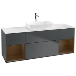 Villeroy & Boch Villeroy und Boch Finion Waschtischunterschrank G861GNHG 160cm, Abdeckplatte white matt, Emotion, Regale Walnut Veneer, Midnight Blue Matt Lacquer