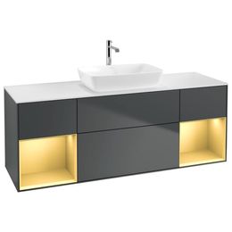 Villeroy & Boch Villeroy und Boch Finion Waschtischunterschrank G861HFHG 160cm, Abdeckplatte white matt, Emotion, Regale Gold matt lacquer, Midnight Blue Matt Lacquer
