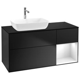 Villeroy & Boch Villeroy und Boch Finion Waschtischunterschrank G812GFPD 120cm, Abdeckplatte black matt, Emotion, Regale Glossy white lacquer, Black matt lacquer