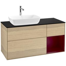 Villeroy & Boch Villeroy und Boch Finion Waschtischunterschrank F812HBPC 120cm, Abdeckplatte black matt, Regale Peony matt lacquer, Oak Veneer