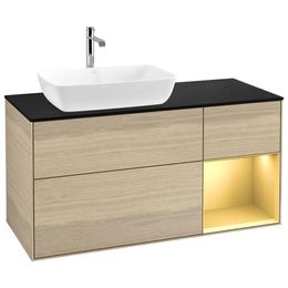 Villeroy & Boch Villeroy und Boch Finion Waschtischunterschrank G812HFPC 120cm, Abdeckplatte black matt, Emotion, Regale Gold matt lacquer, Oak Veneer