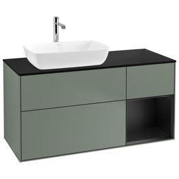 Villeroy & Boch Villeroy und Boch Finion Waschtischunterschrank G812PDGM 120cm, Abdeckplatte black matt, Emotion, Regale Black matt lacquer, Olive Matt Lacquer