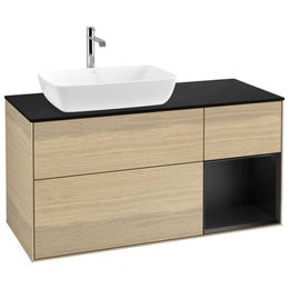 Villeroy & Boch Villeroy und Boch Finion Waschtischunterschrank G812PDPC 120cm, Abdeckplatte black matt, Emotion, Regale Black matt lacquer, Oak Veneer