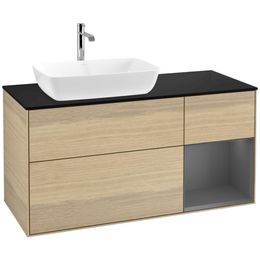 Villeroy & Boch Villeroy und Boch Finion Waschtischunterschrank F812GKPC 120cm, Abdeckplatte black matt, Regale Anthracite matt lacquer, Oak Veneer