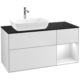 Villeroy & Boch Villeroy und Boch Finion Waschtischunterschrank F812GFMT 120cm, Abdeckplatte black matt, Regale Glossy white lacquer, White matt lacquer