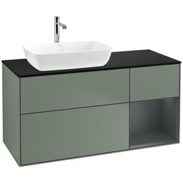 Villeroy & Boch Villeroy und Boch Finion Waschtischunterschrank F812HGGM 120cm, Abdeckplatte black matt, Regale Midnight matt lacquer, Olive Matt Lacquer