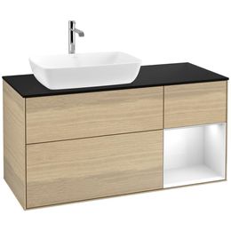 Villeroy & Boch Villeroy und Boch Finion Waschtischunterschrank F812GFPC 120cm, Abdeckplatte black matt, Regale Glossy white lacquer, Oak Veneer