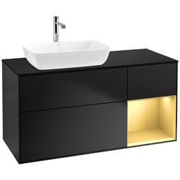 Villeroy & Boch Villeroy und Boch Finion Waschtischunterschrank F812HFPD 120cm, Abdeckplatte black matt, Regale Gold matt lacquer, Black matt lacquer