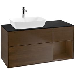 Villeroy & Boch Villeroy und Boch Finion Waschtischunterschrank F812GNGN 120cm, Abdeckplatte black matt, Regale Walnut Veneer, Walnut veneer