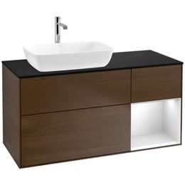 Villeroy & Boch Villeroy und Boch Finion Waschtischunterschrank F812MTGN 120cm, Abdeckplatte black matt, Regale White matt lacquer, Walnut veneer