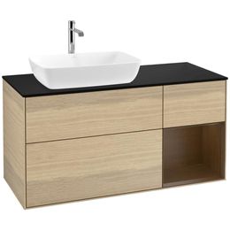 Villeroy & Boch Villeroy und Boch Finion Waschtischunterschrank F812GNPC 120cm, Abdeckplatte black matt, Regale Walnut Veneer, Oak Veneer