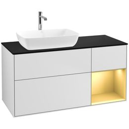 Villeroy & Boch Villeroy und Boch Finion Waschtischunterschrank F812HFMT 120cm, Abdeckplatte black matt, Regale Gold matt lacquer, White matt lacquer