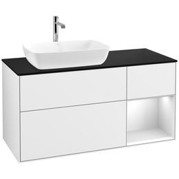 Villeroy & Boch Villeroy und Boch Finion Waschtischunterschrank F812MTGF 120cm, Abdeckplatte black matt, Regale White matt lacquer, Glossy white lacquer