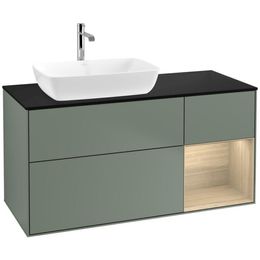 Villeroy & Boch Villeroy und Boch Finion Waschtischunterschrank F812PCGM 120cm, Abdeckplatte black matt, Regale Oak Veneer, Olive Matt Lacquer