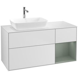 Villeroy & Boch Villeroy und Boch Finion Waschtischunterschrank F811GMMT 120cm, Abdeckplatte white matt, Regale Olive matt lacquer, White matt lacquer