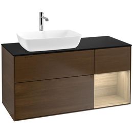 Villeroy & Boch Villeroy und Boch Finion Waschtischunterschrank F812PCGN 120cm, Abdeckplatte black matt, Regale Oak Veneer, Walnut veneer