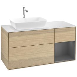 Villeroy & Boch Villeroy und Boch Finion Waschtischunterschrank F811GKPC 120cm, Abdeckplatte white matt, Regale Anthracite matt lacquer, Oak Veneer