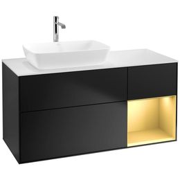 Villeroy & Boch Villeroy und Boch Finion Waschtischunterschrank F811HFPD 120cm, Abdeckplatte white matt, Regale Gold matt lacquer, Black matt lacquer