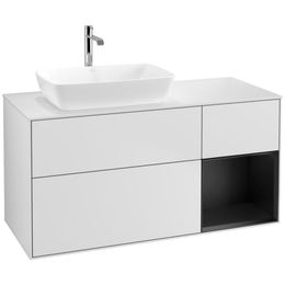Villeroy & Boch Villeroy und Boch Finion Waschtischunterschrank F811PDMT 120cm, Abdeckplatte white matt, Regale Black matt lacquer, White matt lacquer