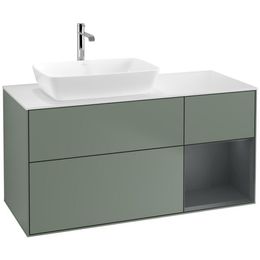 Villeroy & Boch Villeroy und Boch Finion Waschtischunterschrank F811HGGM 120cm, Abdeckplatte white matt, Regale Midnight matt lacquer, Olive Matt Lacquer
