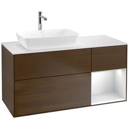 Villeroy & Boch Villeroy und Boch Finion Waschtischunterschrank F811MTGN 120cm, Abdeckplatte white matt, Regale White matt lacquer, Walnut veneer