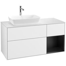 Villeroy & Boch Villeroy und Boch Finion Waschtischunterschrank F811PDGF 120cm, Abdeckplatte white matt, Regale Black matt lacquer, Glossy white lacquer