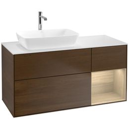 Villeroy & Boch Villeroy und Boch Finion Waschtischunterschrank F811PCGN 120cm, Abdeckplatte white matt, Regale Oak Veneer, Walnut veneer