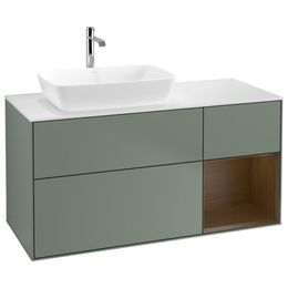 Villeroy & Boch Villeroy und Boch Finion Waschtischunterschrank G811GNGM 120cm, Abdeckplatte white matt, Emotion, Regale Walnut Veneer, Olive Matt Lacquer