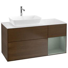 Villeroy & Boch Villeroy und Boch Finion Waschtischunterschrank G811GMGN 120cm, Abdeckplatte white matt, Emotion, Regale Olive matt lacquer, Walnut veneer