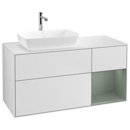 Villeroy & Boch Villeroy und Boch Finion Waschtischunterschrank G811GMMT 120cm, Abdeckplatte white matt, Emotion, Regale Olive matt lacquer, White matt lacquer