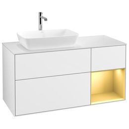 Villeroy & Boch Villeroy und Boch Finion Waschtischunterschrank G811HFGF 120cm, Abdeckplatte white matt, Emotion, Regale Gold matt lacquer, Glossy white lacquer